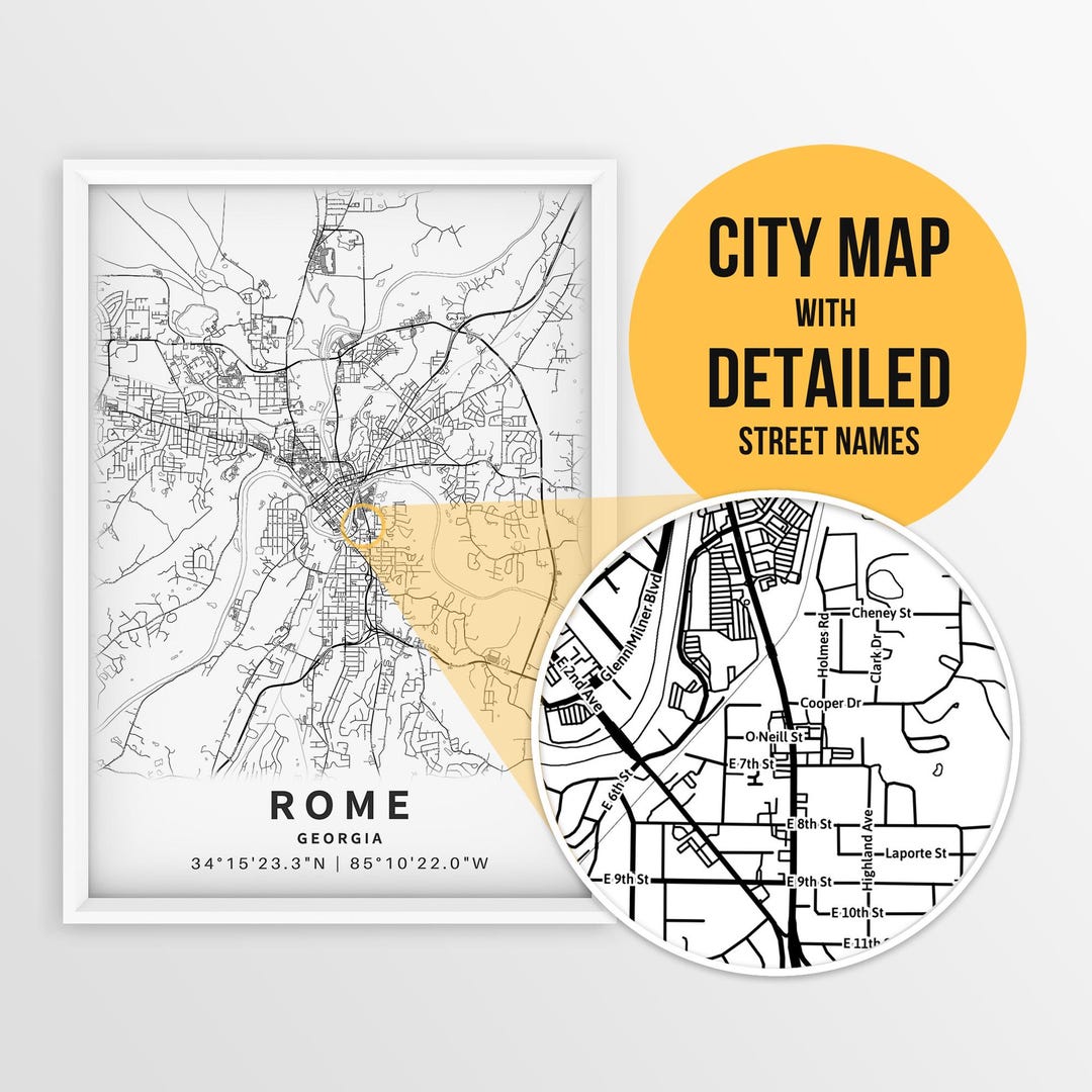 Printable Map of Rome, Georgia, USA With Street Names - Instant ...