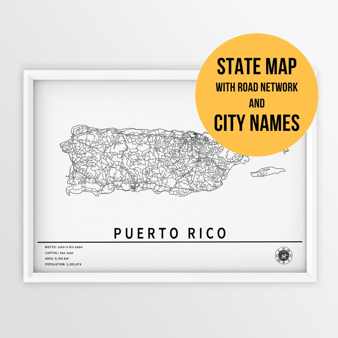 Printable Map of Puerto Rico With City Names and Roads - Instant ...