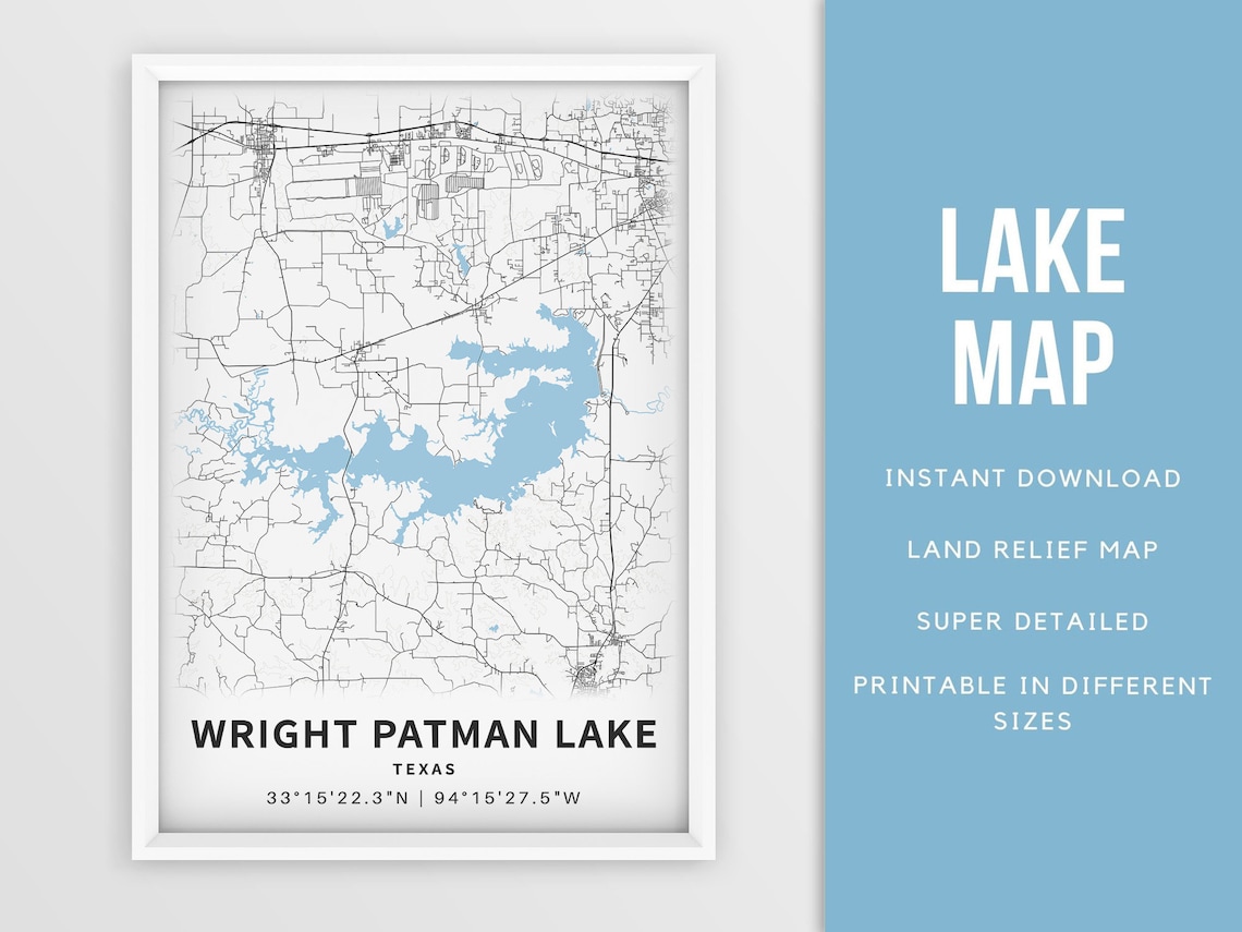 Printable Map of Wright Patman Lake Texas United States - Etsy