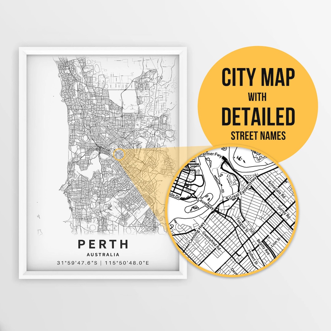 Printable Map of Perth, Australia With Street Names Instant Download ...