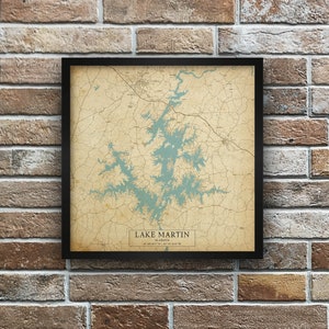 Vintage Style Map of Lake Martin, Alabama, USA With City Names ...