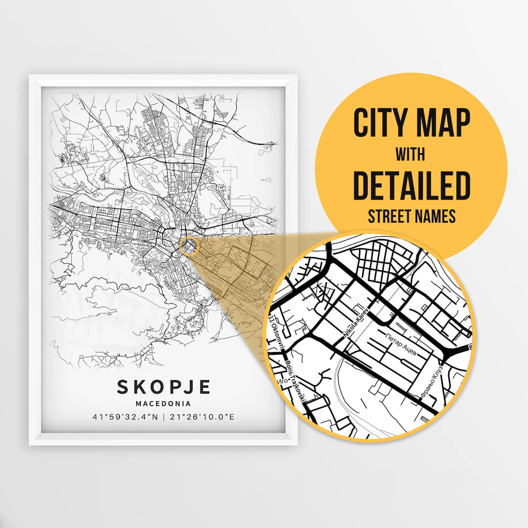 Printable Map of Skopje, North Macedonia With Street Names - Instant ...