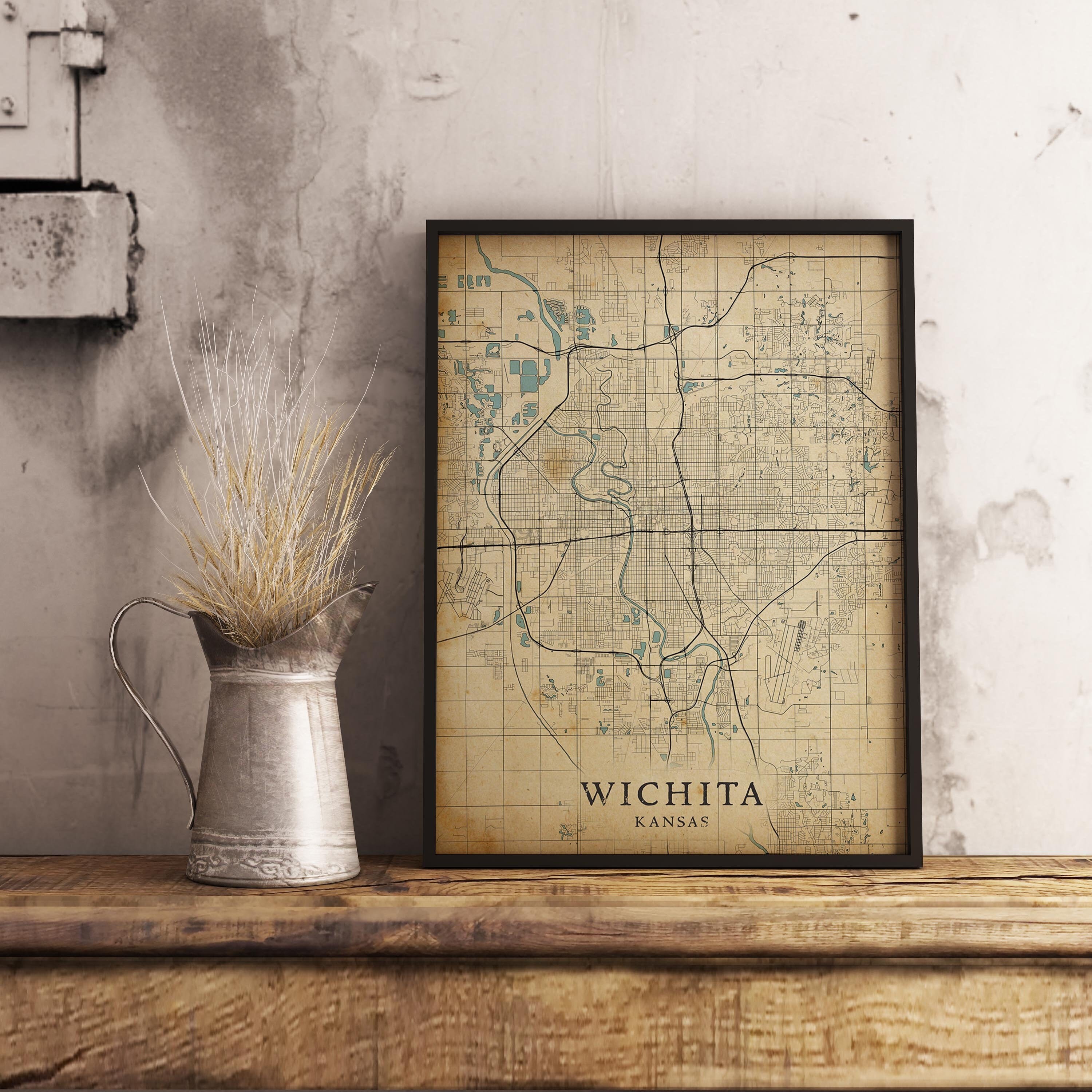 Printable Vintage Style Map of Wichita Kansas KS USA | Etsy