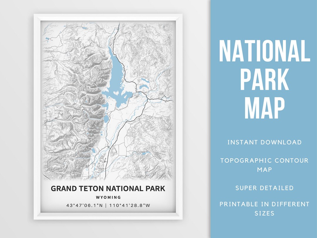 Mapa imprimible Parque Nacional Grand Teton, Póster de topografía de ...