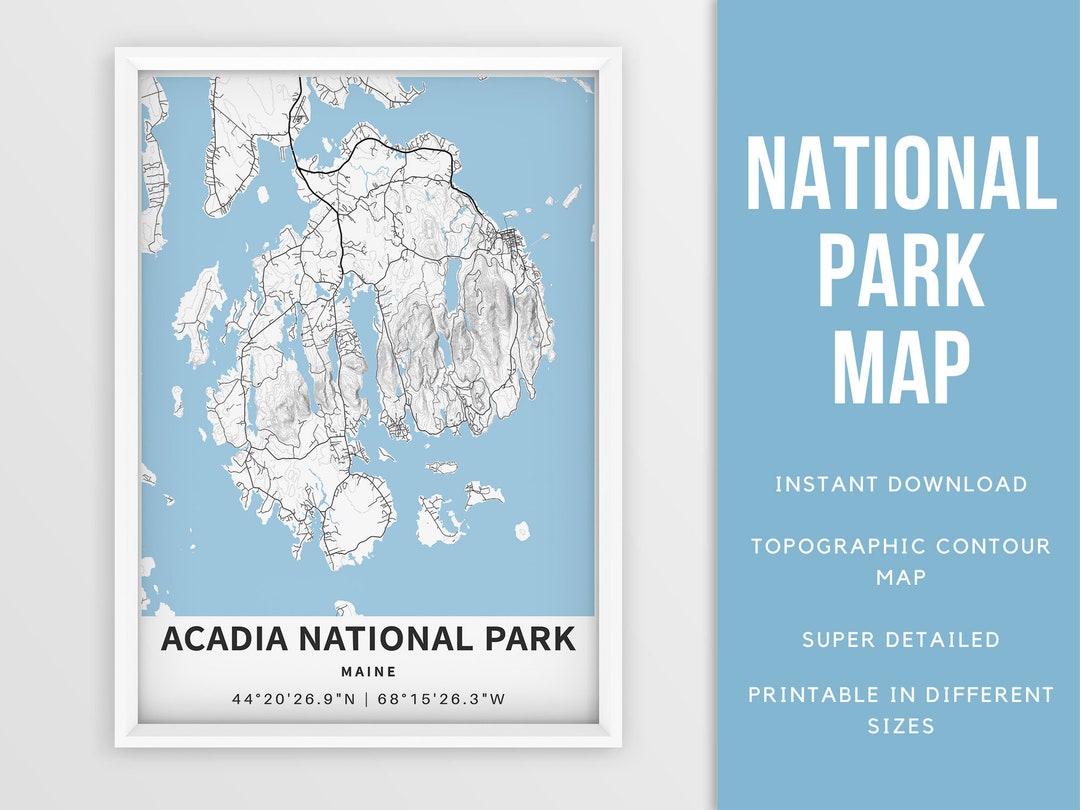 Printable Map Acadia National Park Acadia Topography Poster - Etsy ...
