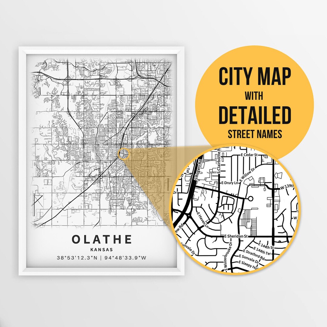 Printable Map of Olathe, Kansas, USA With Street Names - Instant ...
