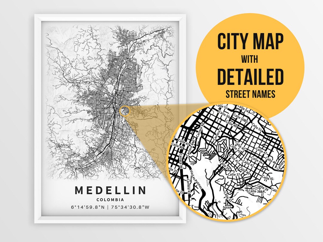 Printable Map of Medellín Colombia With Street Names - Etsy