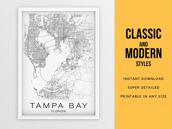 Printable Map of Tampa Bay Area Florida FL USA Instant | Etsy