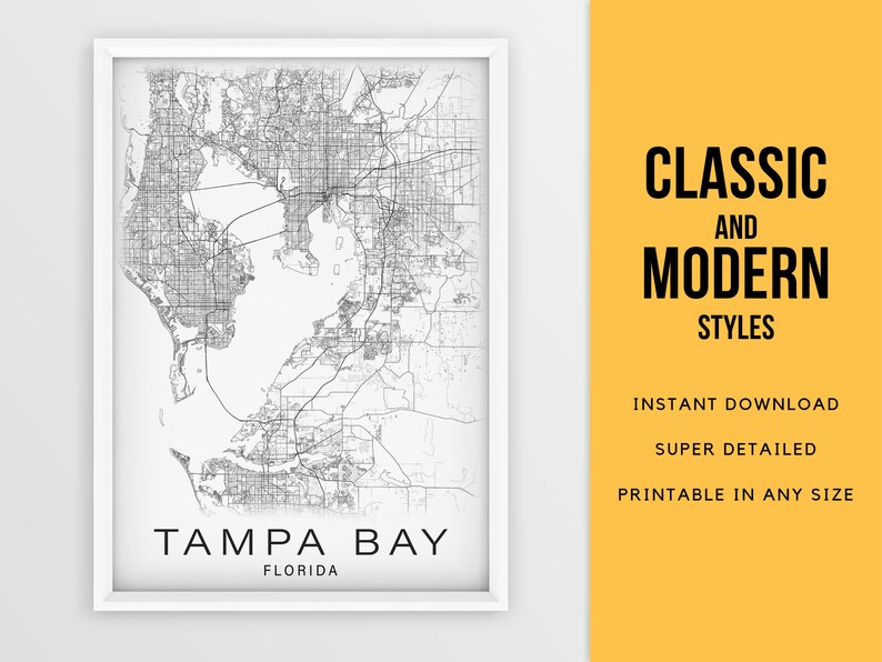 Printable Map of Tampa Bay Area Florida FL USA Instant | Etsy
