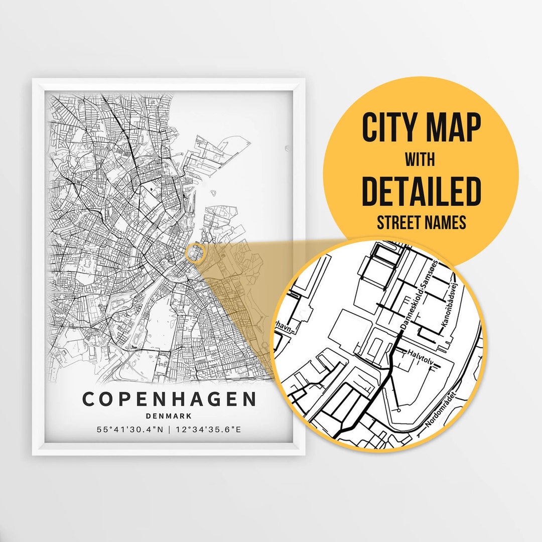Printable Map of Copenhagen, Denmark With Street Names Instant Download ...