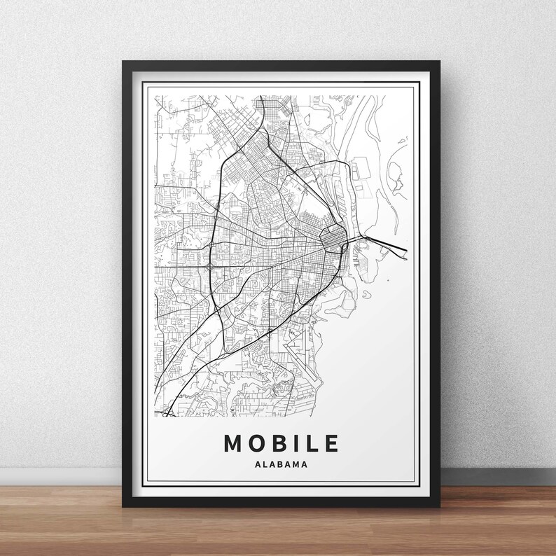 Printable Map of Mobile AL Alabama United States city map | Etsy