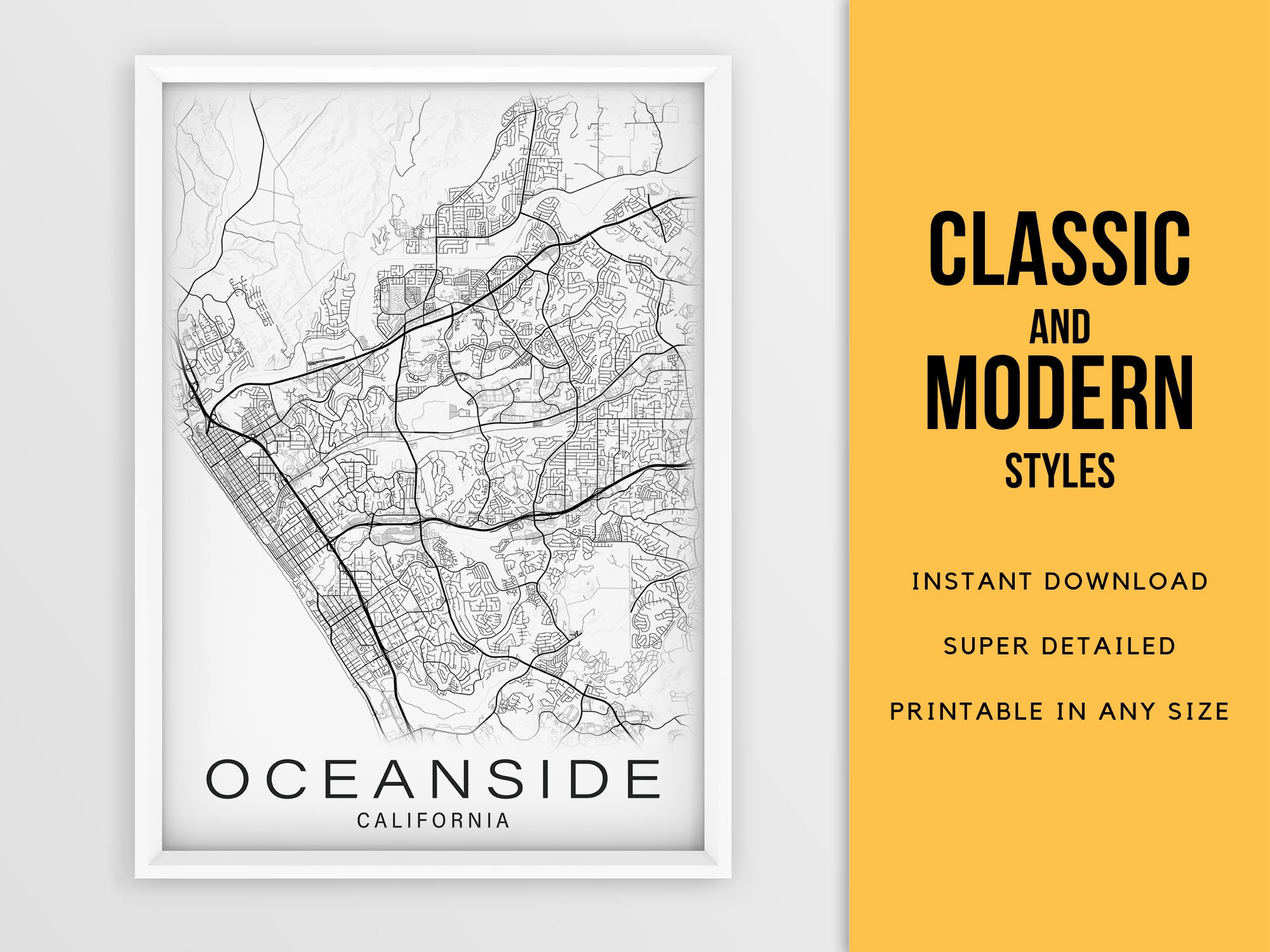 Oceanside CA map print California USA city map Instant | Etsy