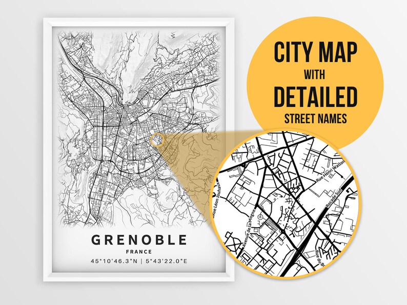 Printable Map of Grenoble France With Street Names Instant - Etsy