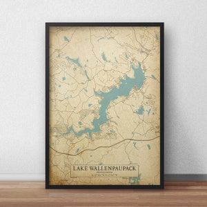 Vintage Style Map of Lake Wallenpaupack, Pennsylvania, USA With City ...