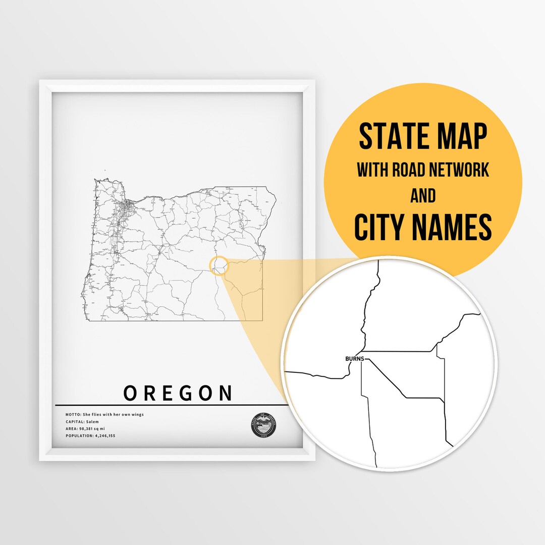 Printable Map of Oregon, United States With City Names and Roads ...
