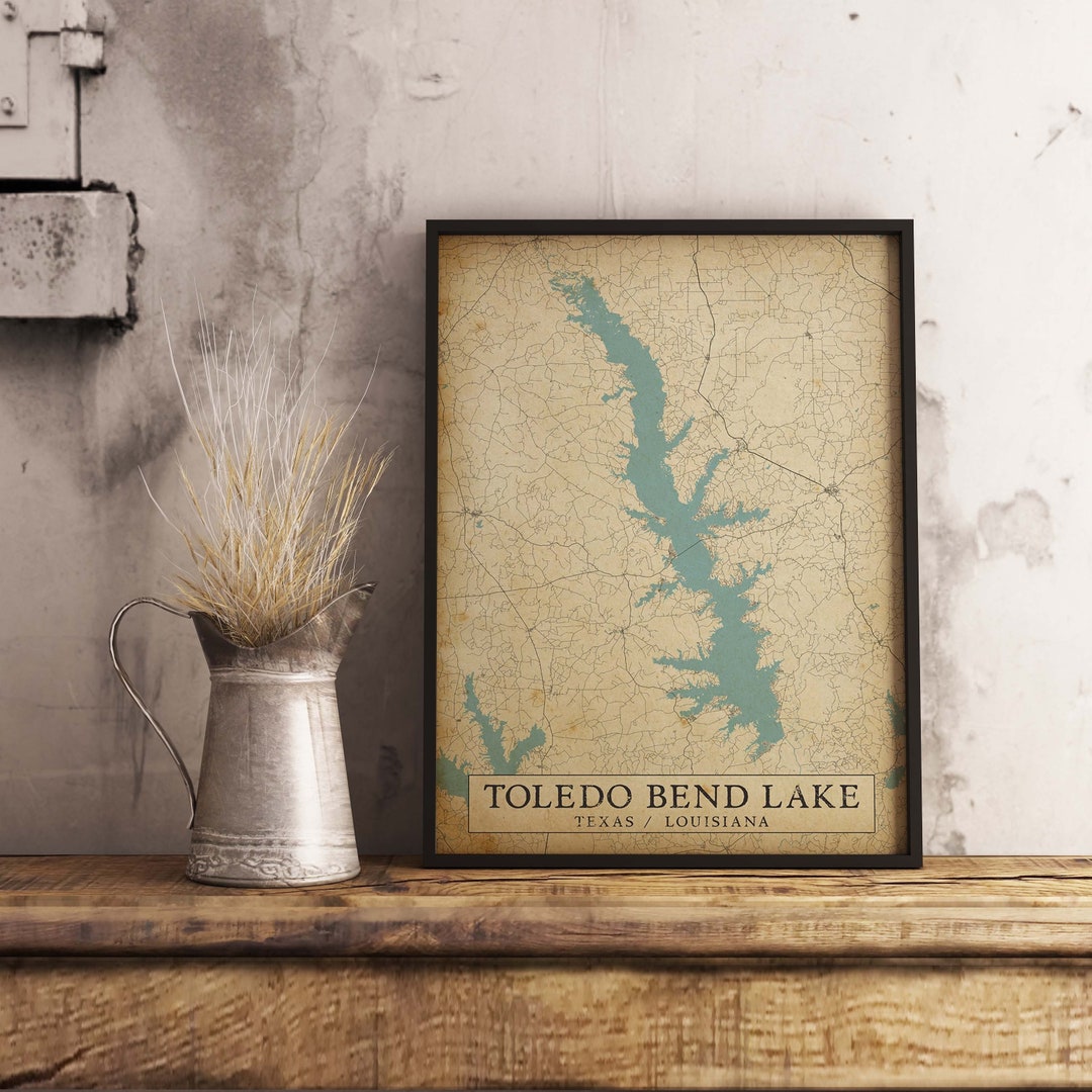 Vintage Style Map of Toledo Bend Lake Texas Louisiana USA - Etsy