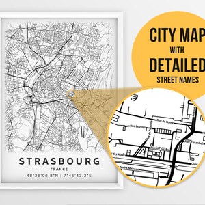 Printable Map of Strasbourg France With Street Names | Etsy