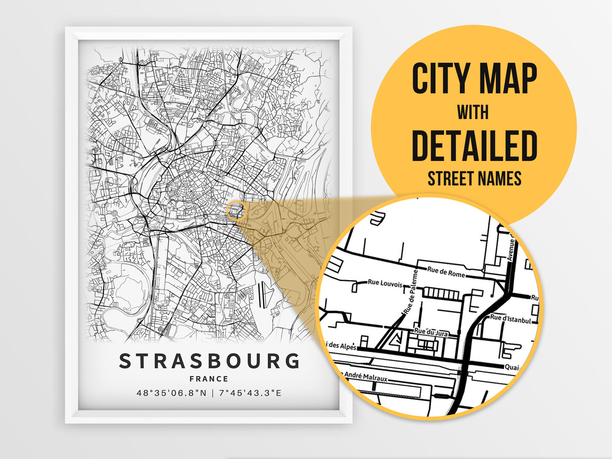 Printable Map of Strasbourg France With Street Names | Etsy