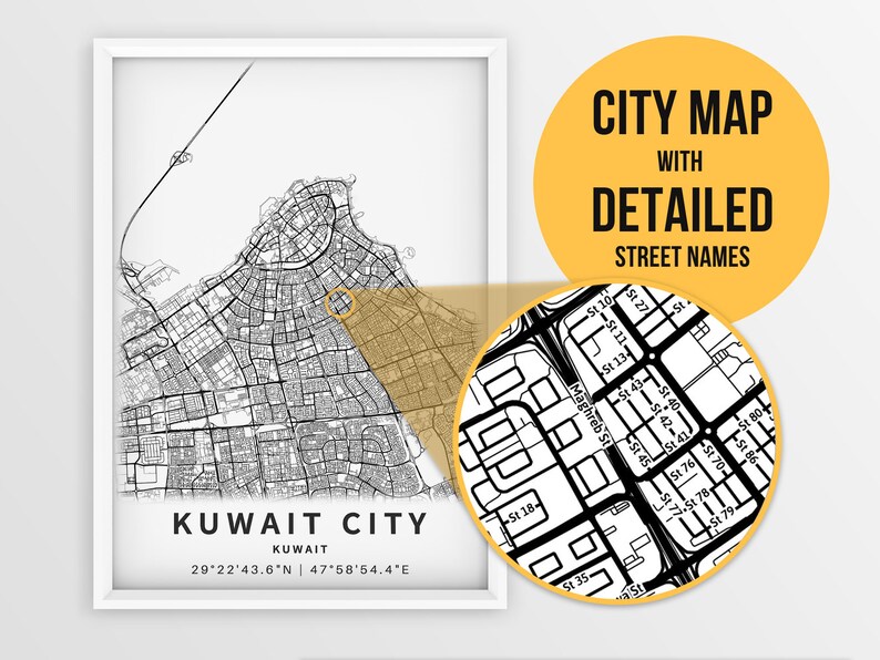 Printable Map of Kuwait City Kuwait With Street Names - Etsy