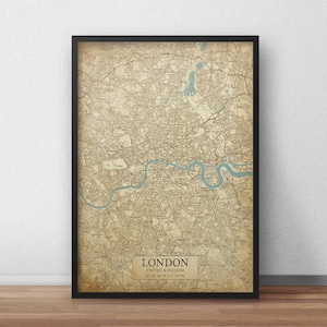 Printable Vintage Map of London, England, United Kingdom - Instant ...