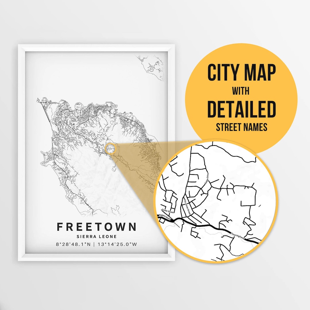 Printable Map of Freetown, Sierra Leone With Street Names - Instant ...