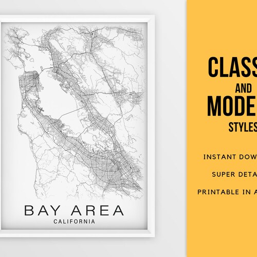 Bay Area California CA Blueprint Map Poster Art Print - Etsy