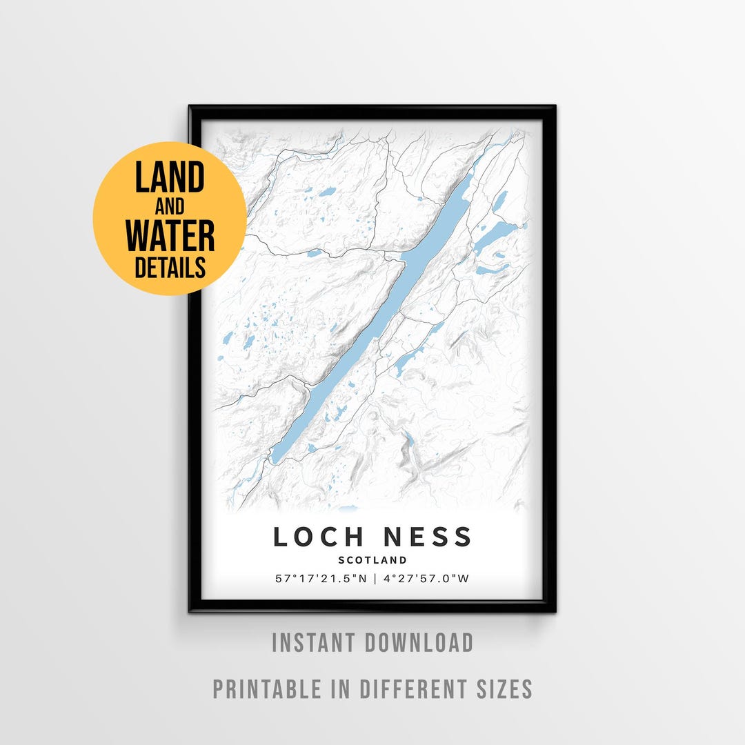 Loch Ness Map Poster, Printable Scotland UK Lake House Decor (instant ...