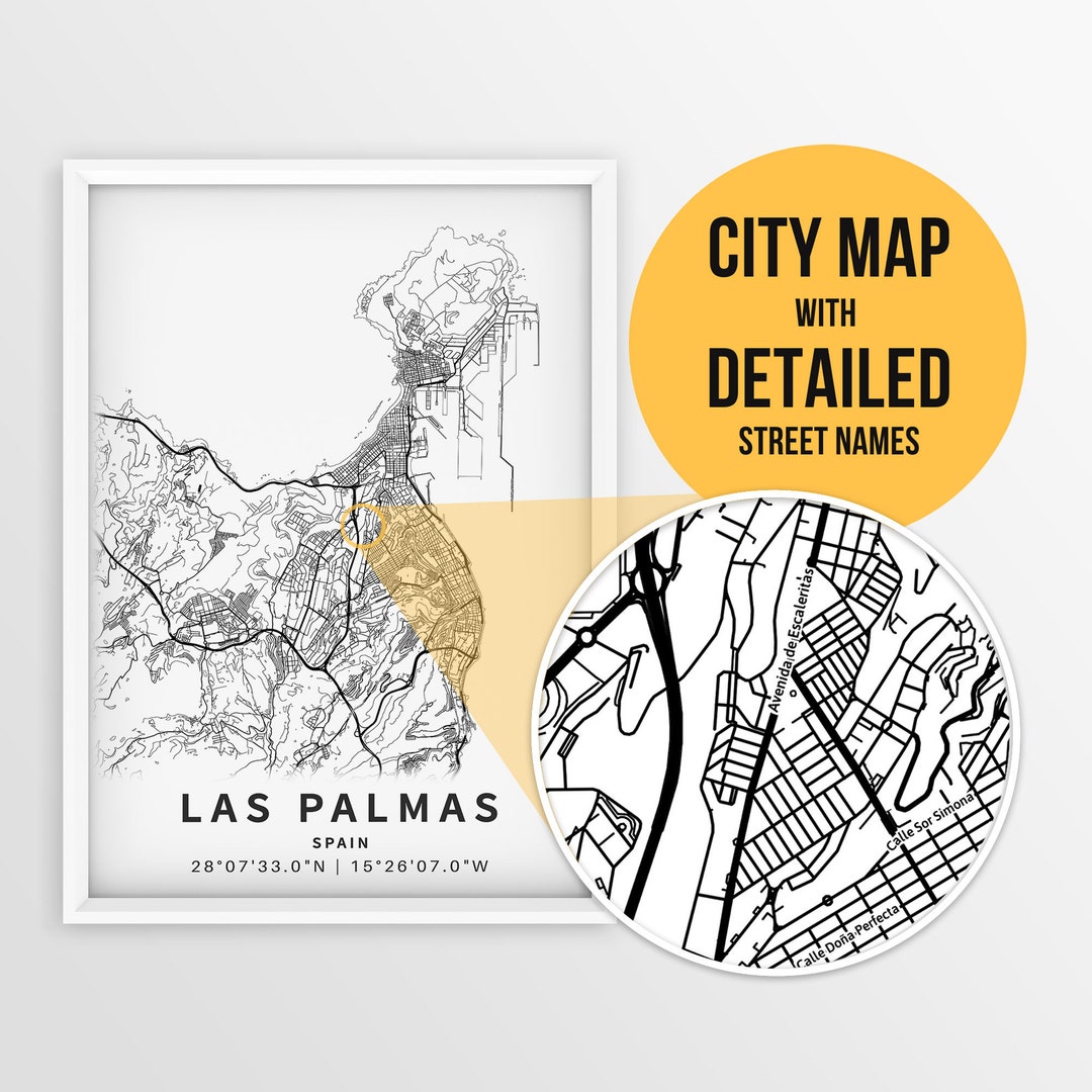 Printable Map of Las Palmas, Spain With Street Names - Instant Download ...