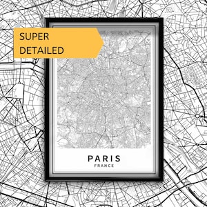 Printable Map of Paris, France - Instant Download \ City Map \ Wall Art ...