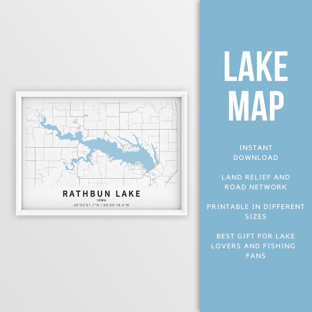 Printable Map of Rathbun Lake, Iowa, US - Instant Download \ Lake Map ...