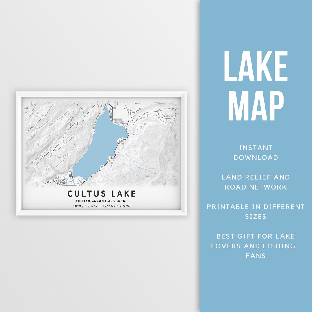 Printable Map of Cultus Lake, British Columbia, Canada - Instant ...