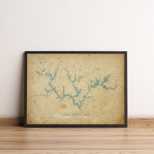 Vintage Style Map of Lewis Smith Lake, Alabama, USA With City Names ...