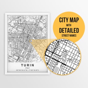 Printable Map of Turin, Italy With Street Names - Instant Download ...