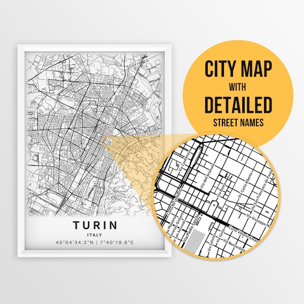 Street Map of Turin - Etsy
