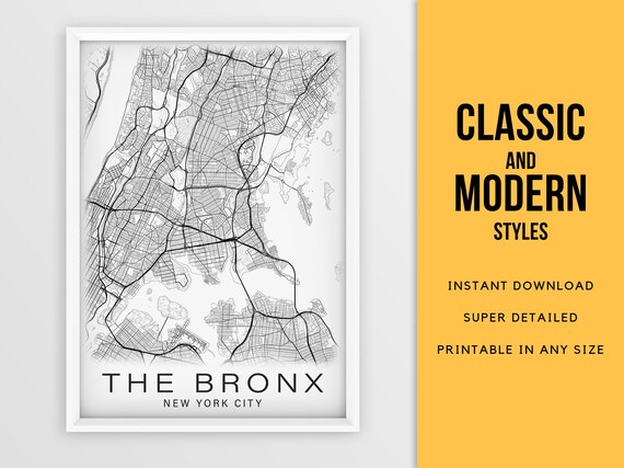 Mapa imprimible del mapa del Bronx NY mapa de la ciudad de - Etsy México