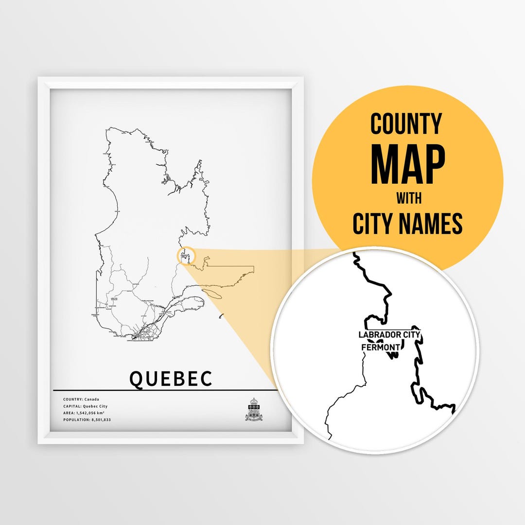 Printable Map of Province Quebec, Canada With City Names - Instant ...