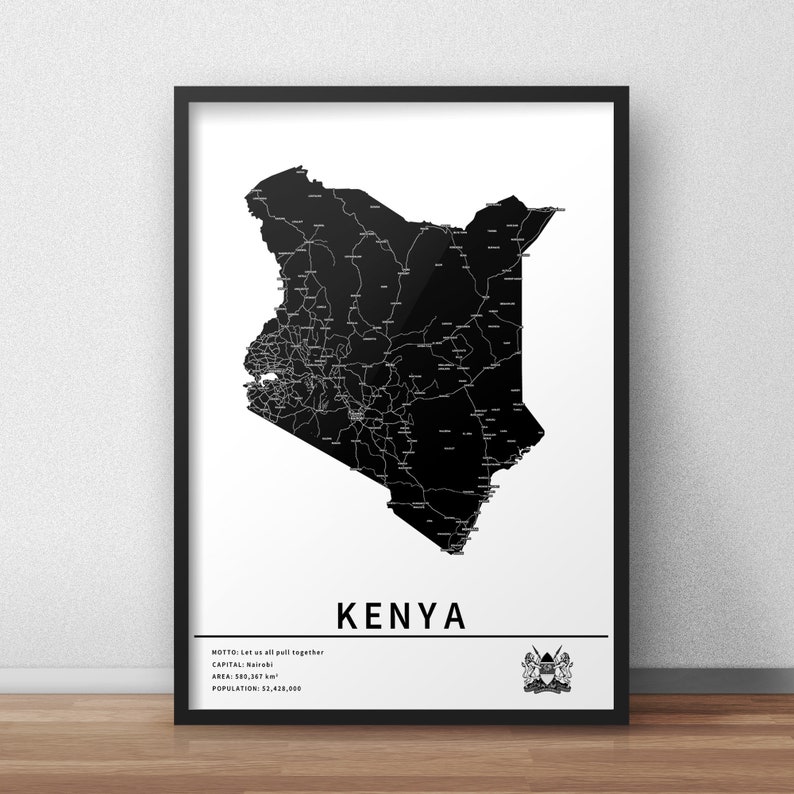 Printable Map of Kenya With City Names and Roads - Instant Download ...