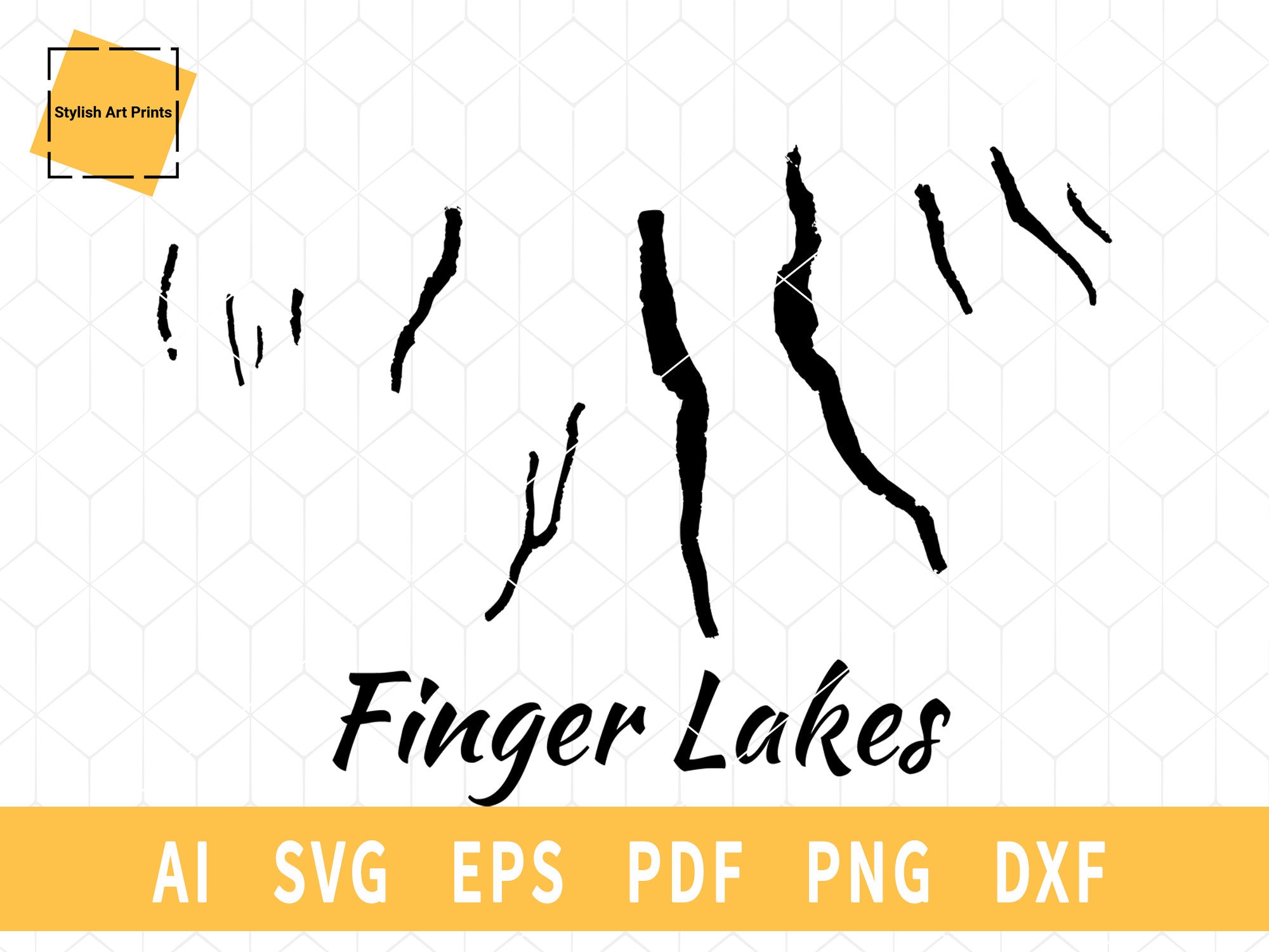 Finger Lakes New York Map, Vector File - Instant Download SVG \ DXF ...