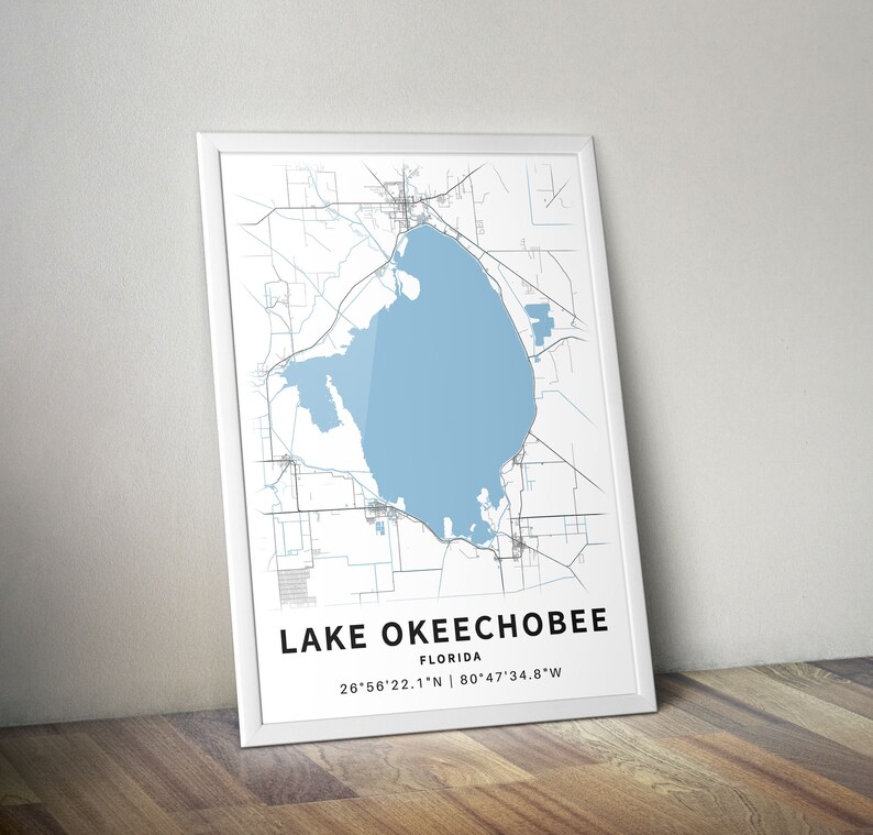 Printable Map of Lake Okeechobee Florida United States - Etsy