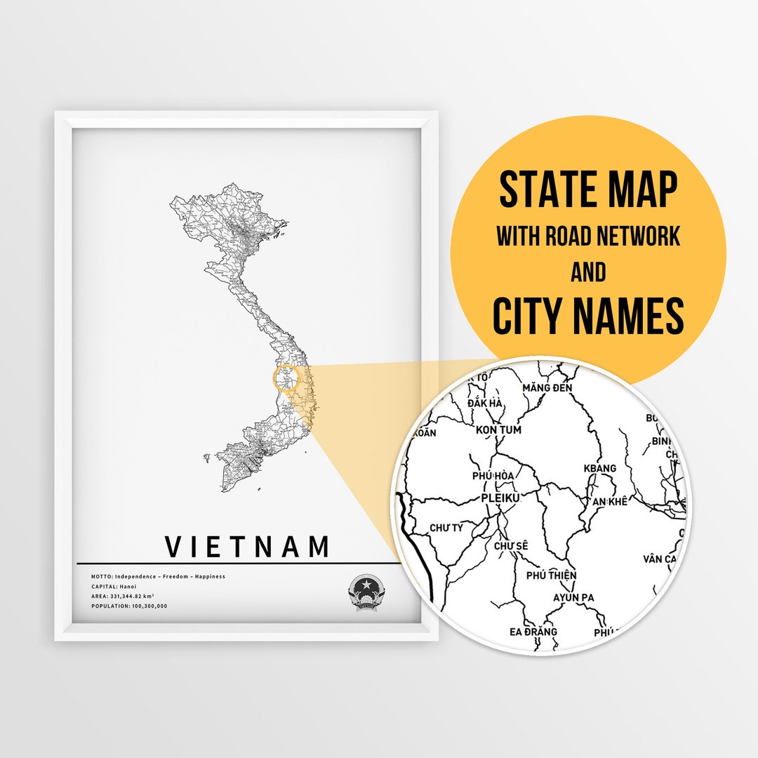 Printable Map of Vietnam With City Name and Roads Instant Download ...