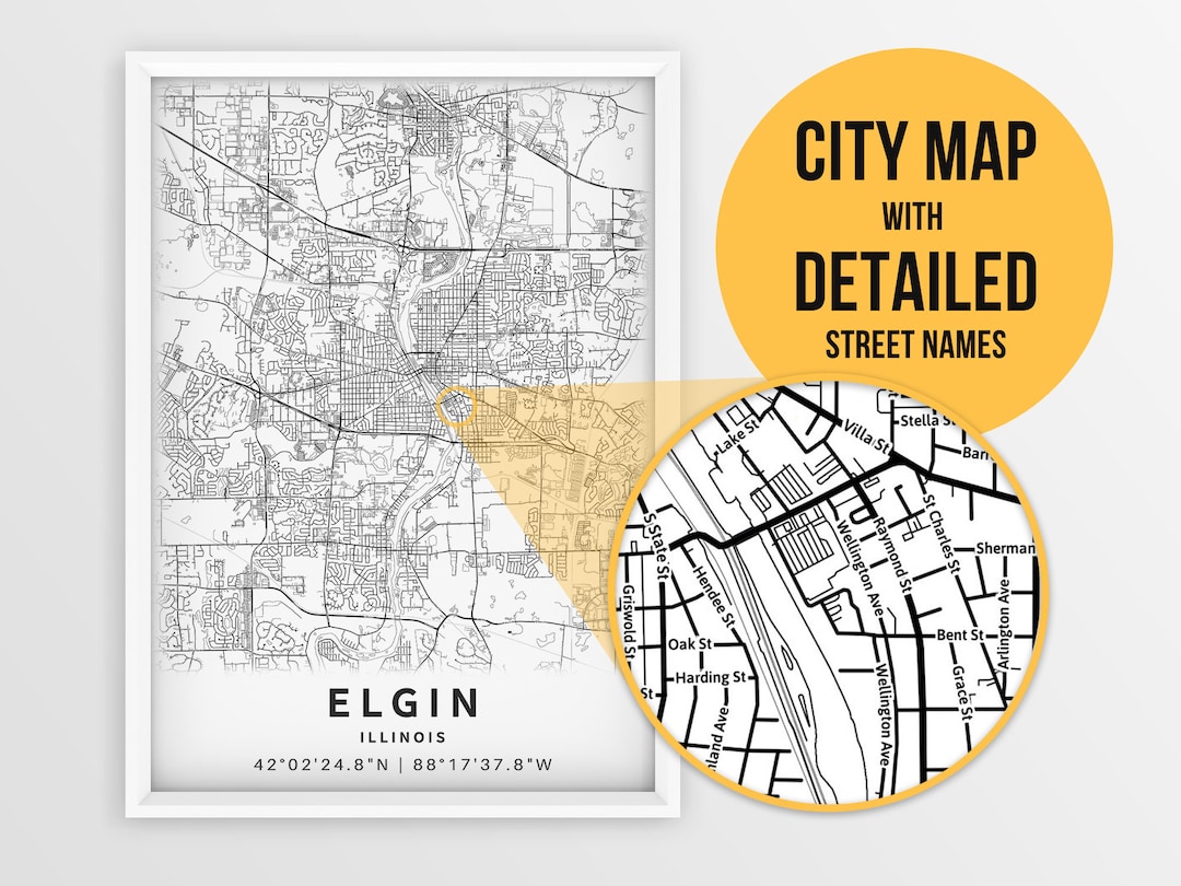 Printable Map of Elgin Illinois USA With Street Names - Etsy