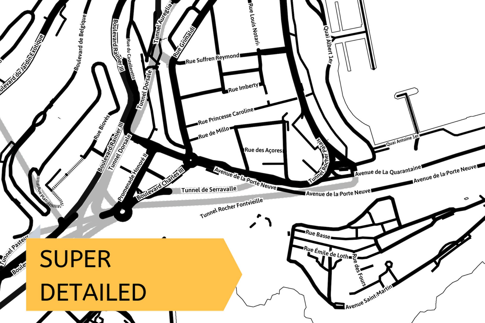 Printable Map of Monaco France With Street Names Monte Carlo - Etsy