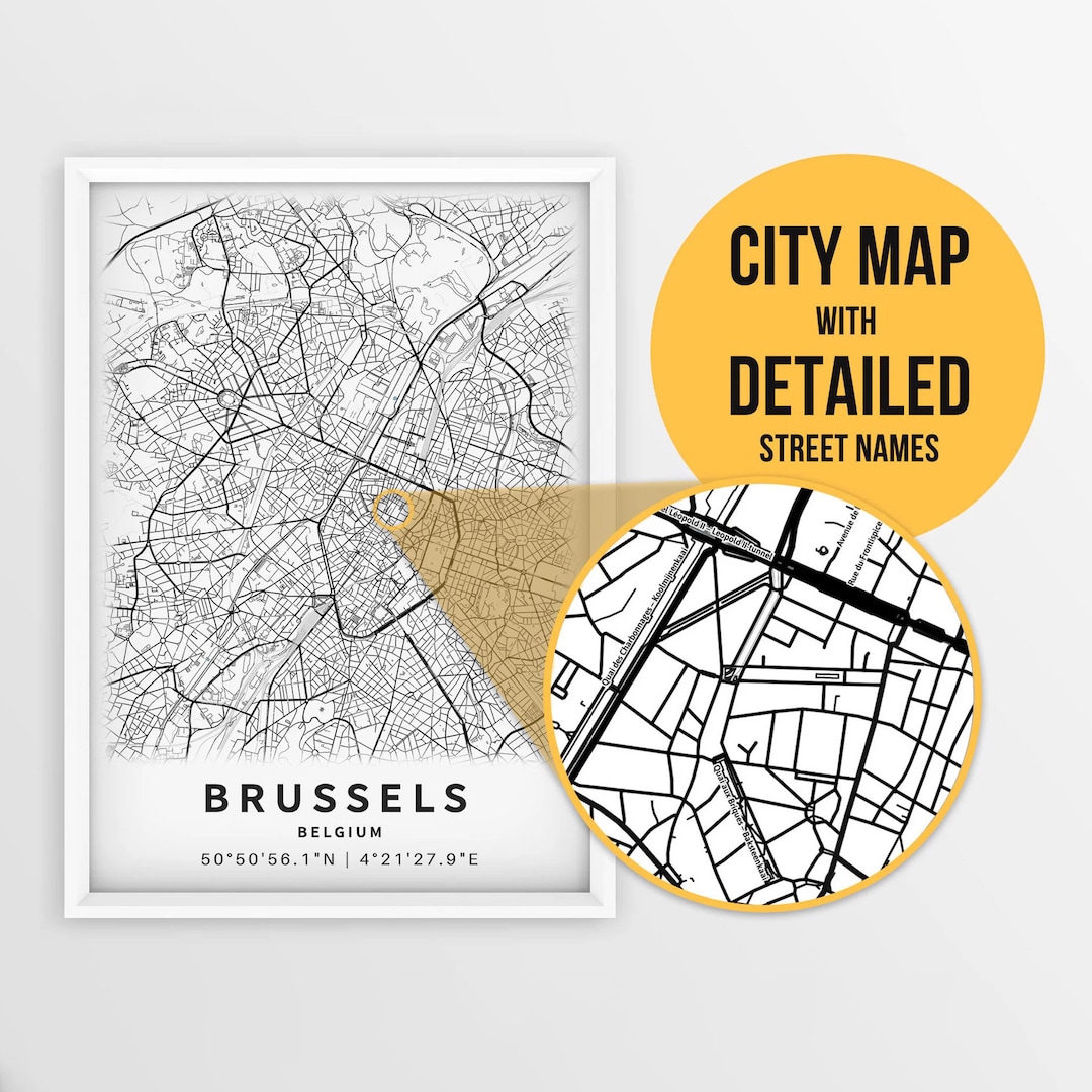 Printable Map of Brussels, Belgium With Street Names - Instant Download ...