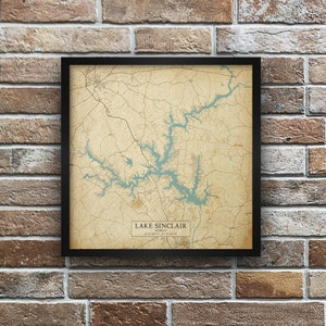 Vintage Style Map of Lake Sinclair, Georgia, USA With City Names ...