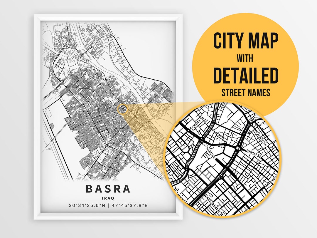 Printable Map of Basra Iraq With Street Names Instant - Etsy