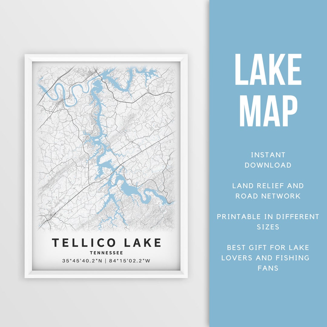Printable Map of Tellico Lake, Tennessee, US - Instant Download \ Lake ...