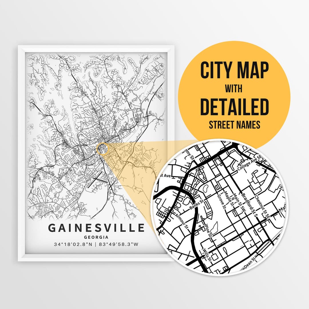 Printable Map of Gainesville, Georgia, USA With Street Names - Instant ...