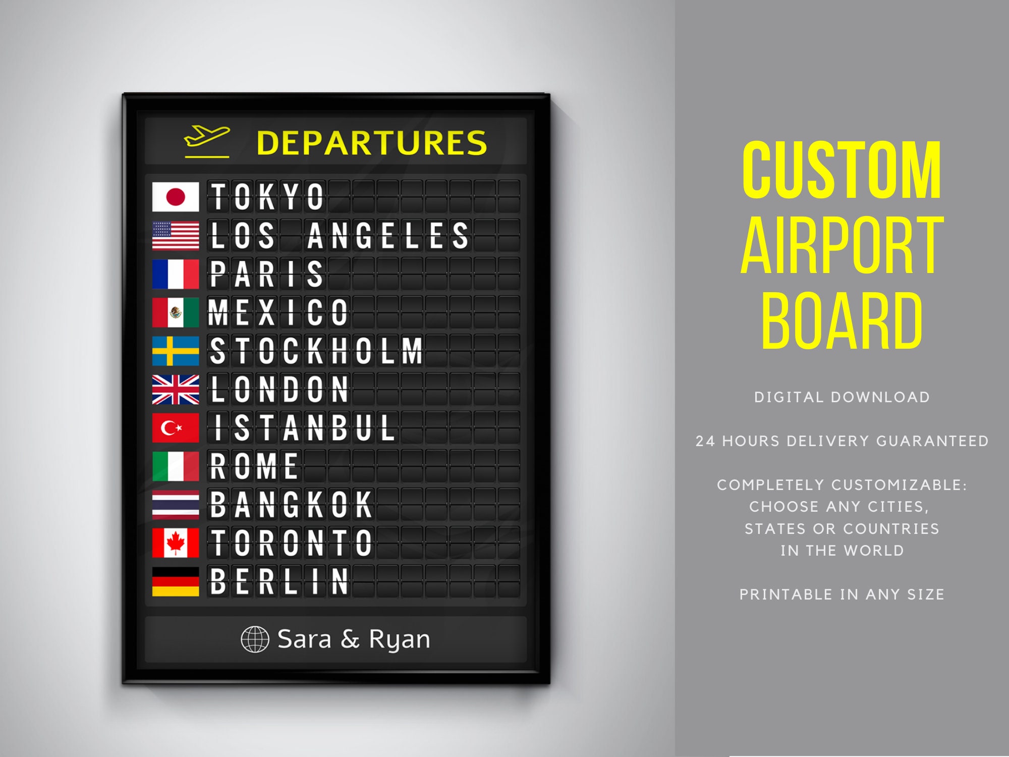 Custom Airport Departures Board with flags Digital Download | Etsy