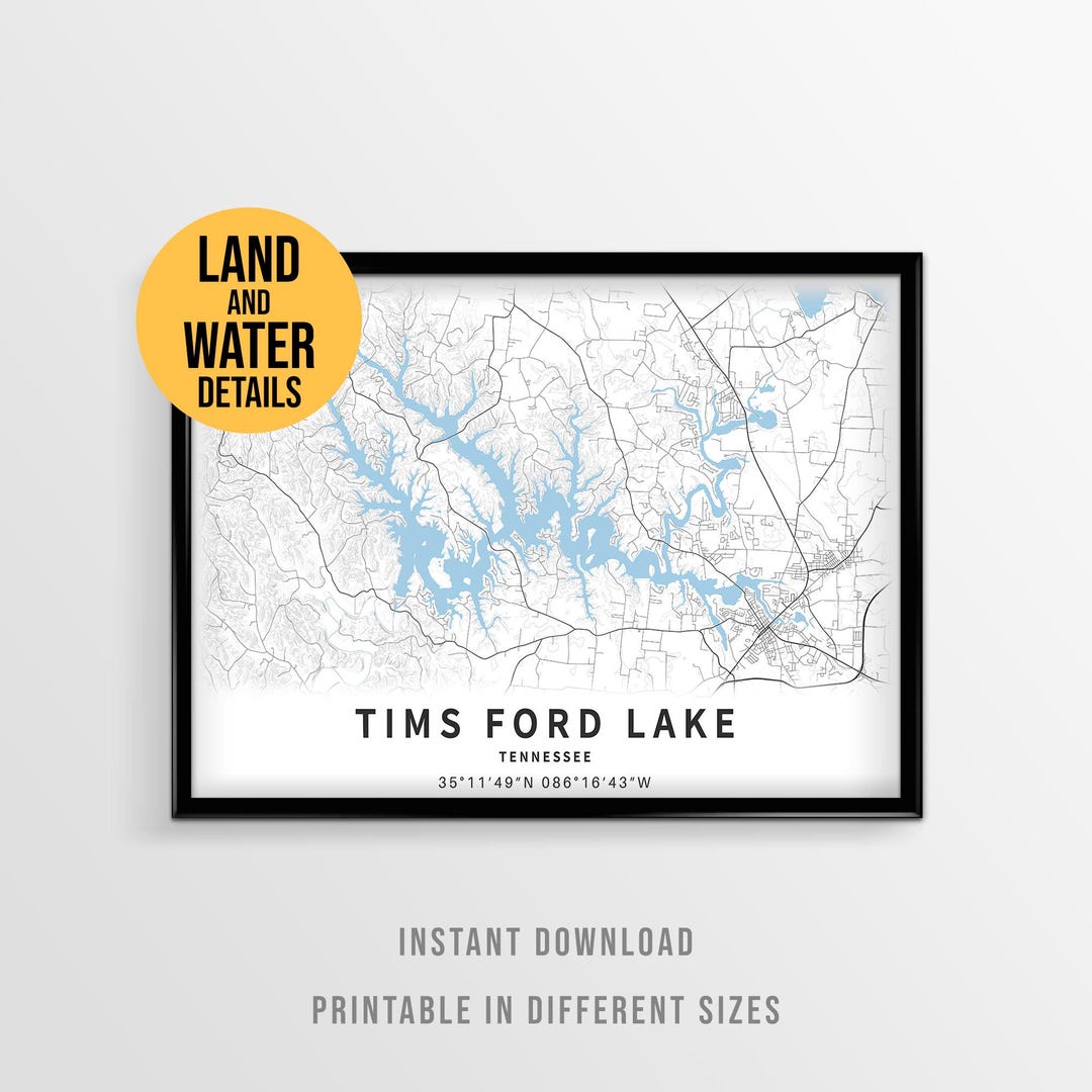 Tims Ford Lake Map Poster, Tennessee Printable Lake House Decor ...