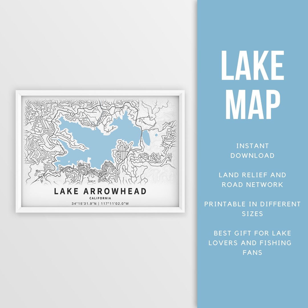 Printable Map of Lake Arrowhead, California, US Instant Download Lake ...